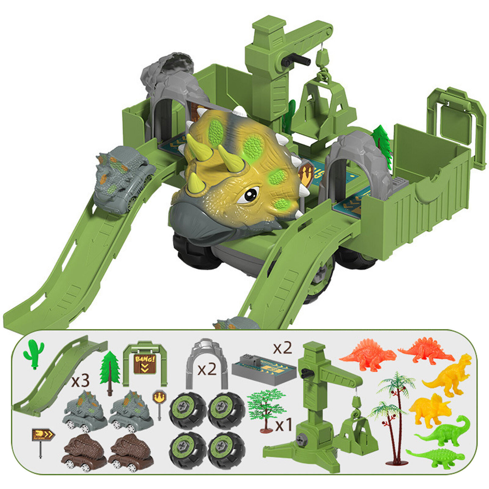 Набор Игрушечных Автомобилей Динозавров Triceratops Upgrade Configuration Безопасная Веселая Простая Сборка с Треком для Подарка на День Рождения