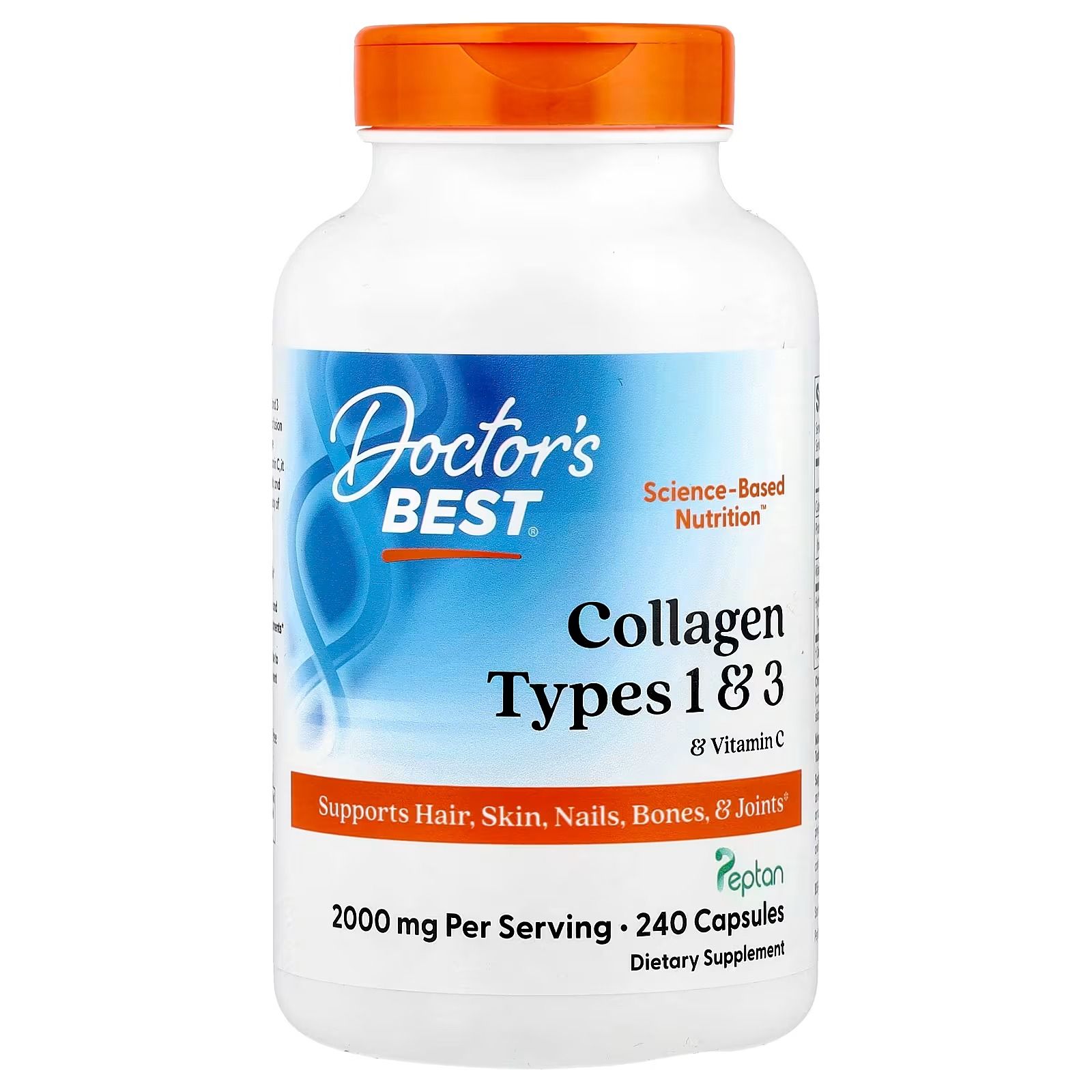 Коллаген, Doctor's Best Collagen Types 1 and 3 with Peptan & Vitamin C, 240 капсул