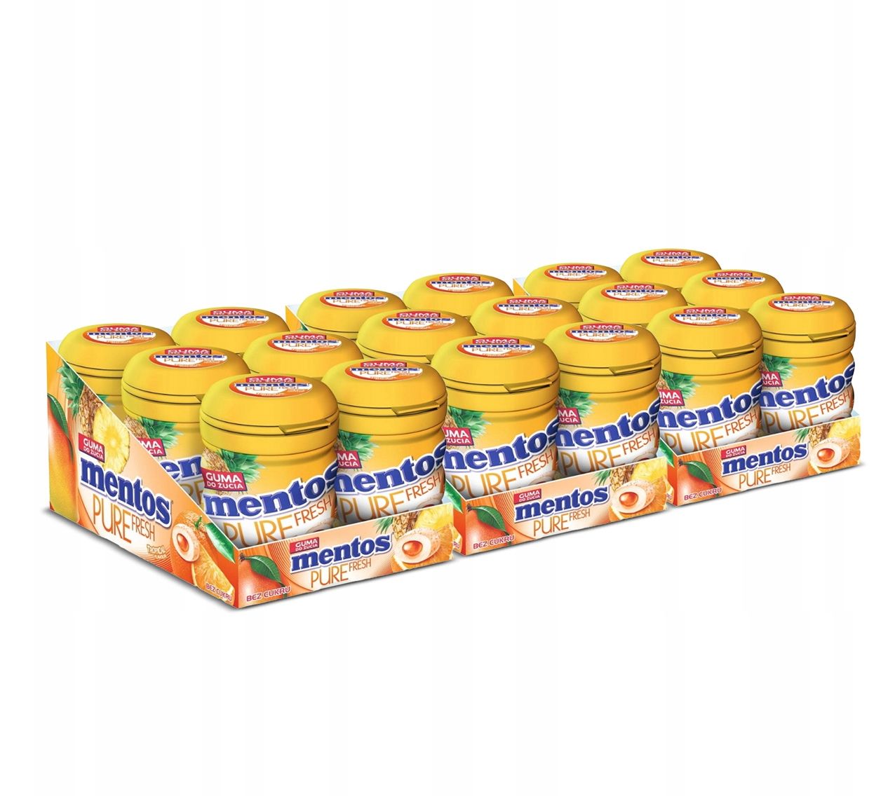 Жевательная резинка Mentos Pure Fresh со вкусом тропических фруктов, без сахара 18х60 г - 5907447604684