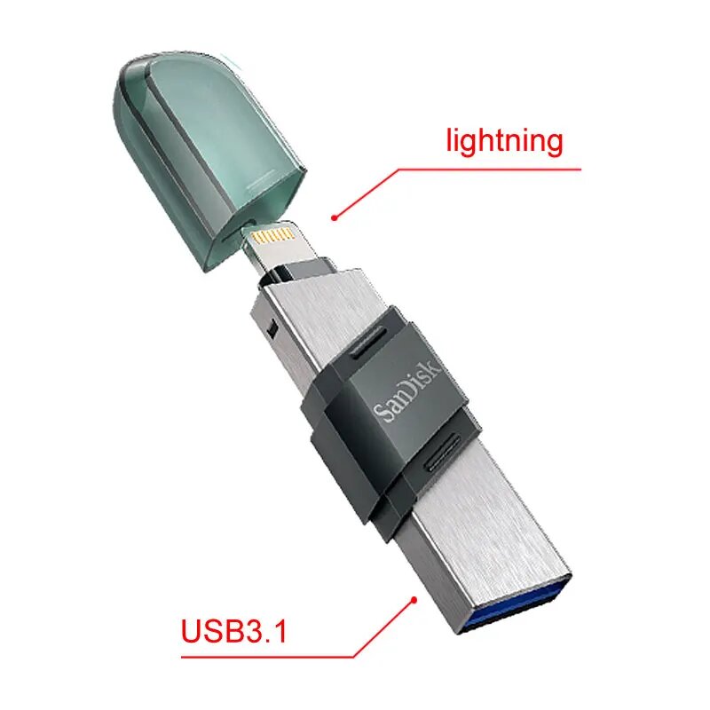 Флэш-накопитель SanDisk iXpand USB3.0/USB3.1, флэш-накопитель 2-в-1 с разъемами Lightning и USB Type-A для iPhone/iPad