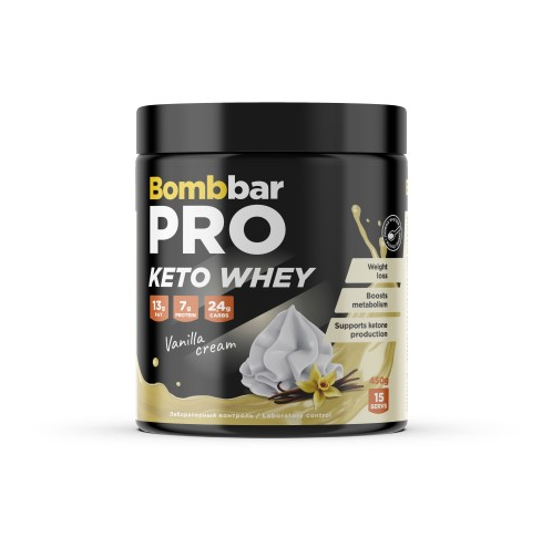 Bombbar Keto Whey Protein Pro кето-протеин многокомпонентный сывороточный, 450 г. вкус "сливки-ваниль"