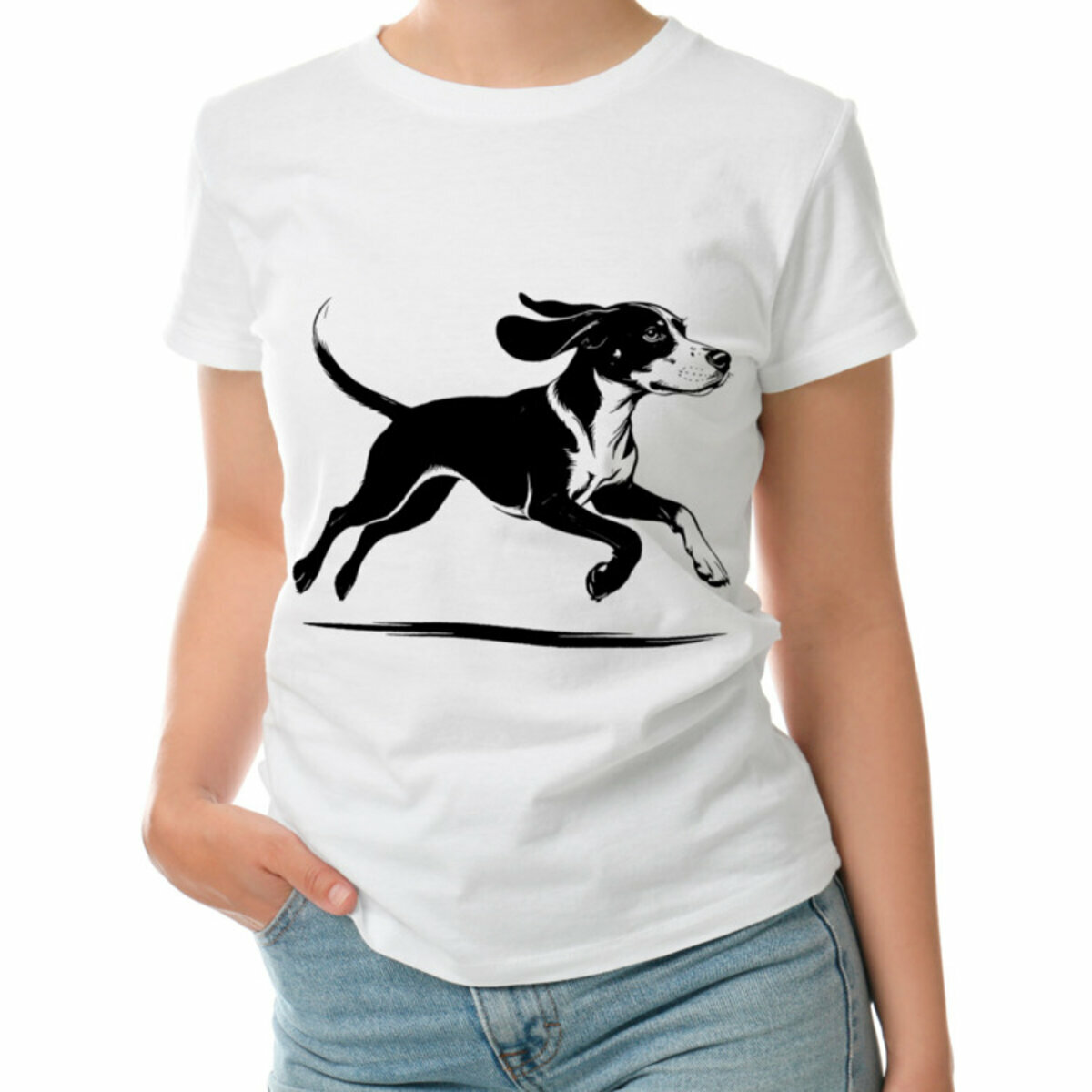 Женская футболка «Бигль в прыжке» (белый, L)