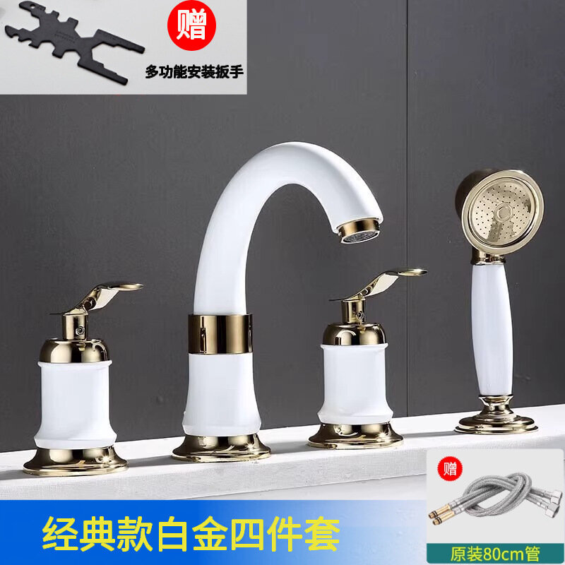 Европейский стиль золотой полностью медный вращающийся трехотверстный смеситель для раковины, трехкомпонентный набор, разделенный двойной ручкой, двойное управление горячей и холодной водой