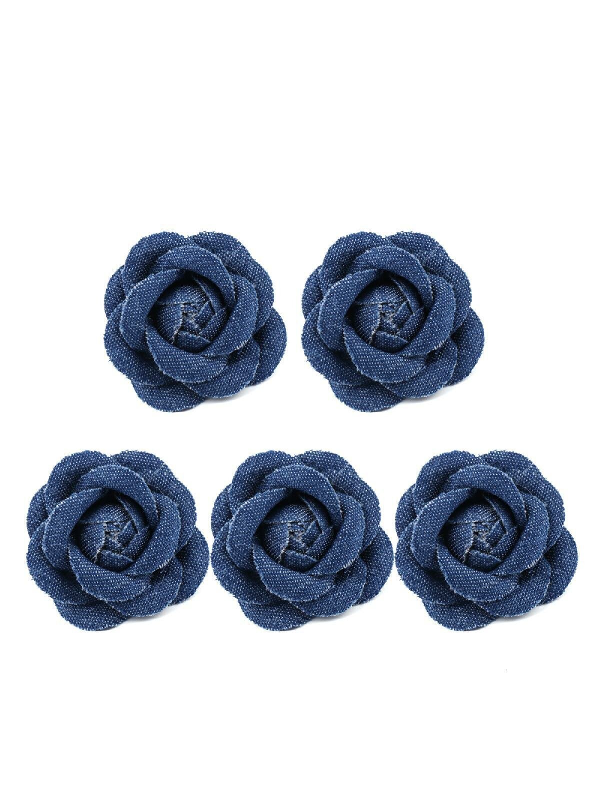 Набор из 5 цветочных аппликаций из джинсовой ткани, E2