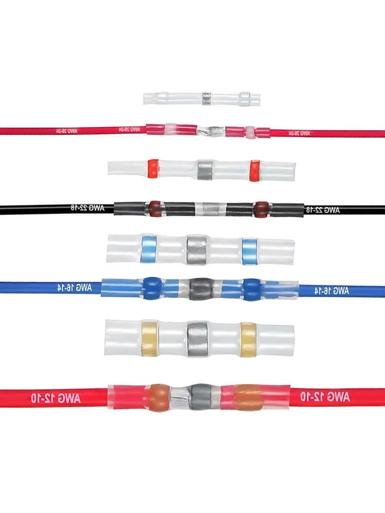 120 шт: Термокольца с припоем в коробке (30Бел+40Кр+40Син+10Жел), IP67, для автоэлектрики/электролабораторий, 3-25 мм, защита от хол. пайки