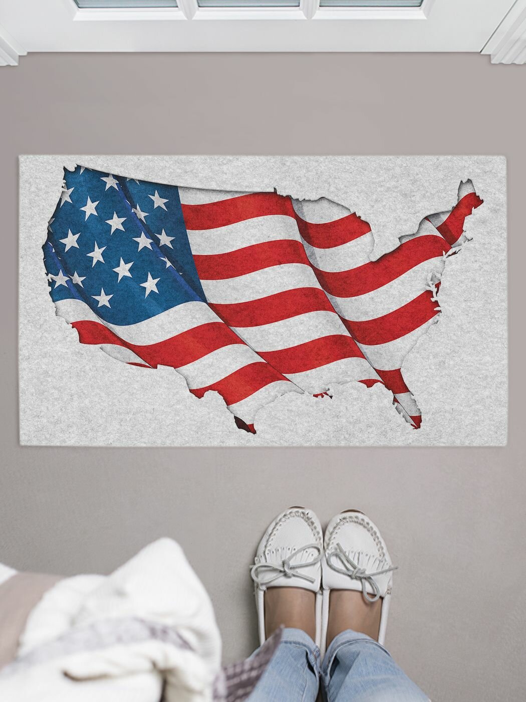 Коврик придверный в прихожую с принтом "Контур Америки на карте" 45x75 см , JoyArty