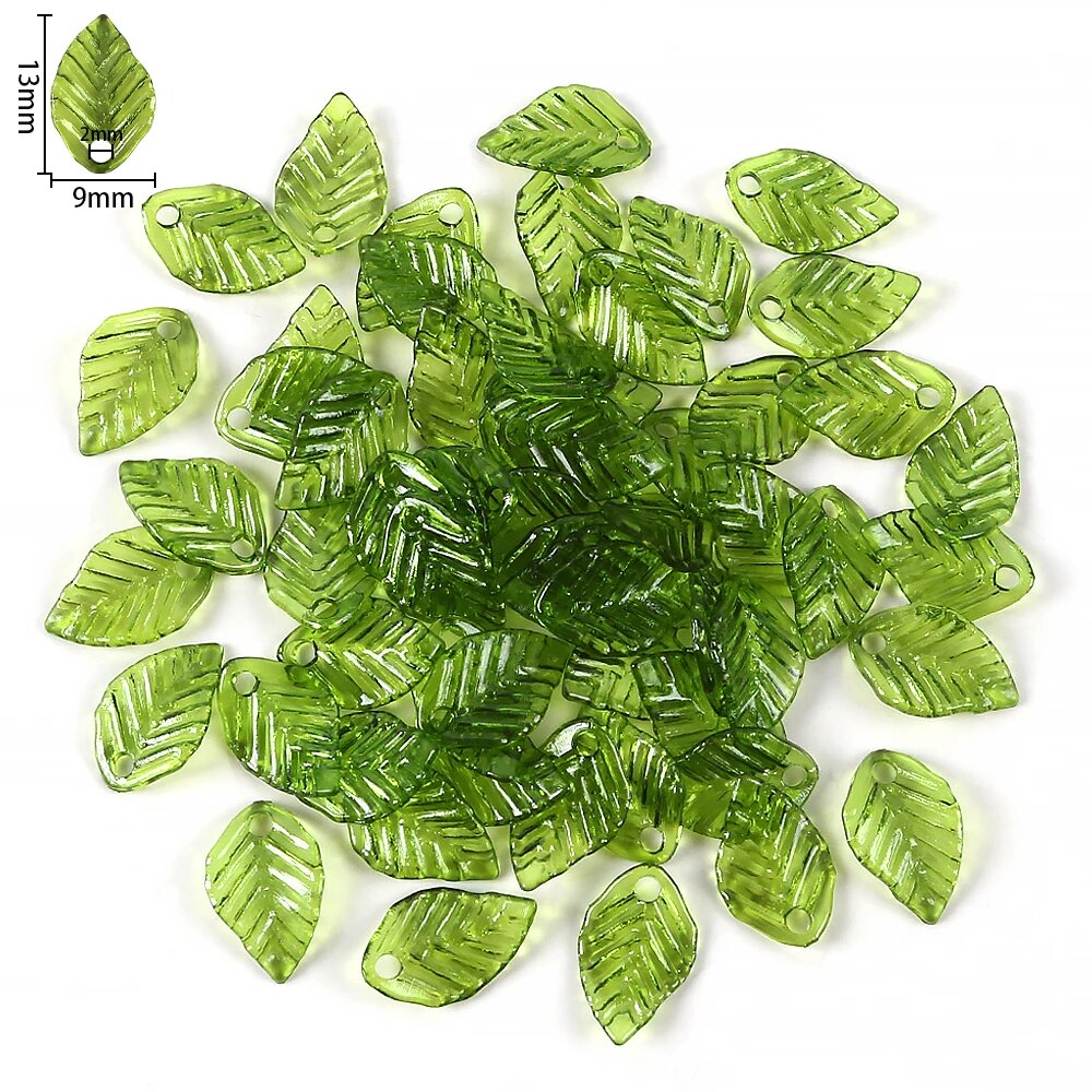 Акриловые бусины в форме листа 100 шт Зеленый, 02