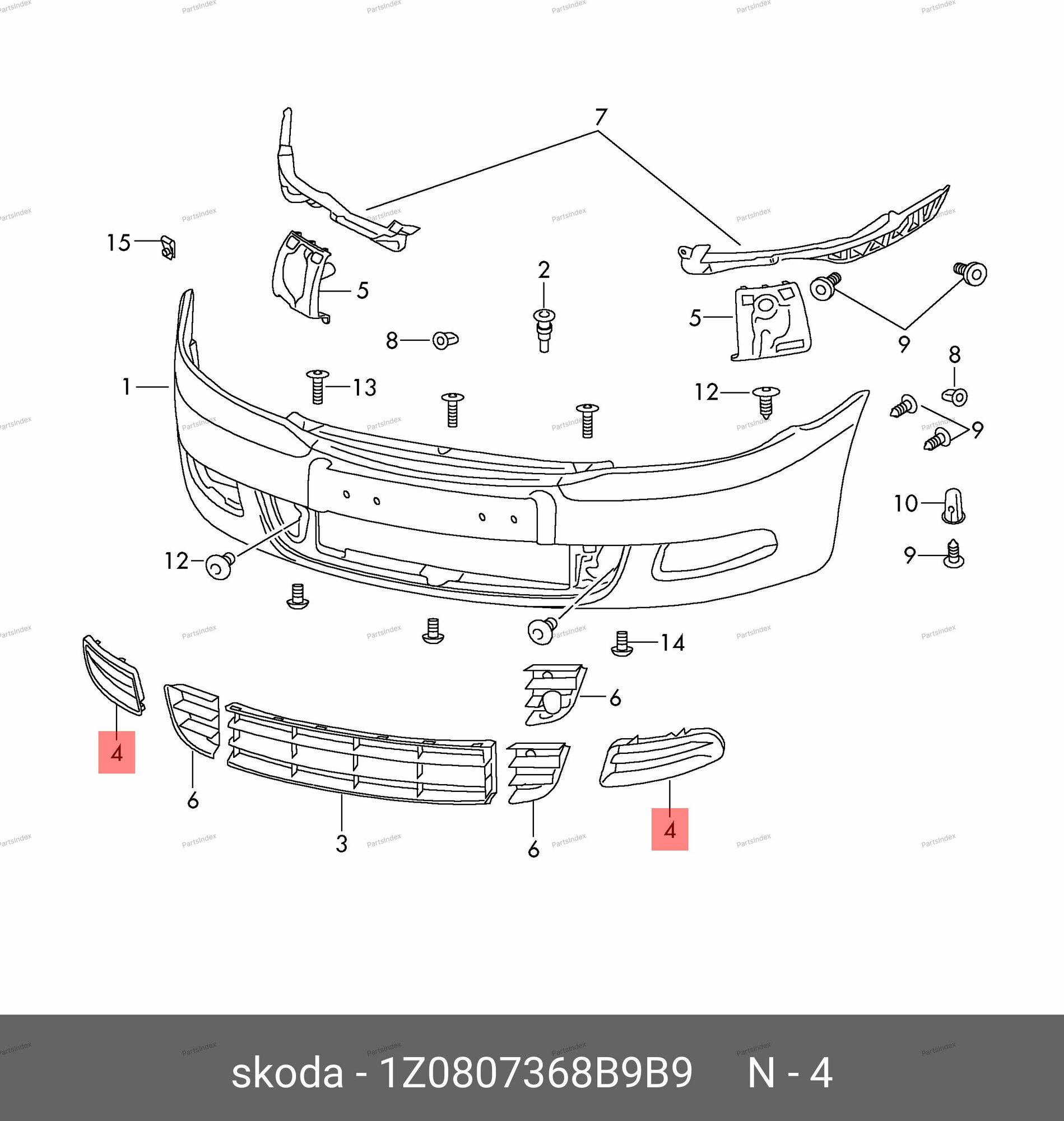 Заглушка бампера переднего правая, VAG 1Z0807368B9B9