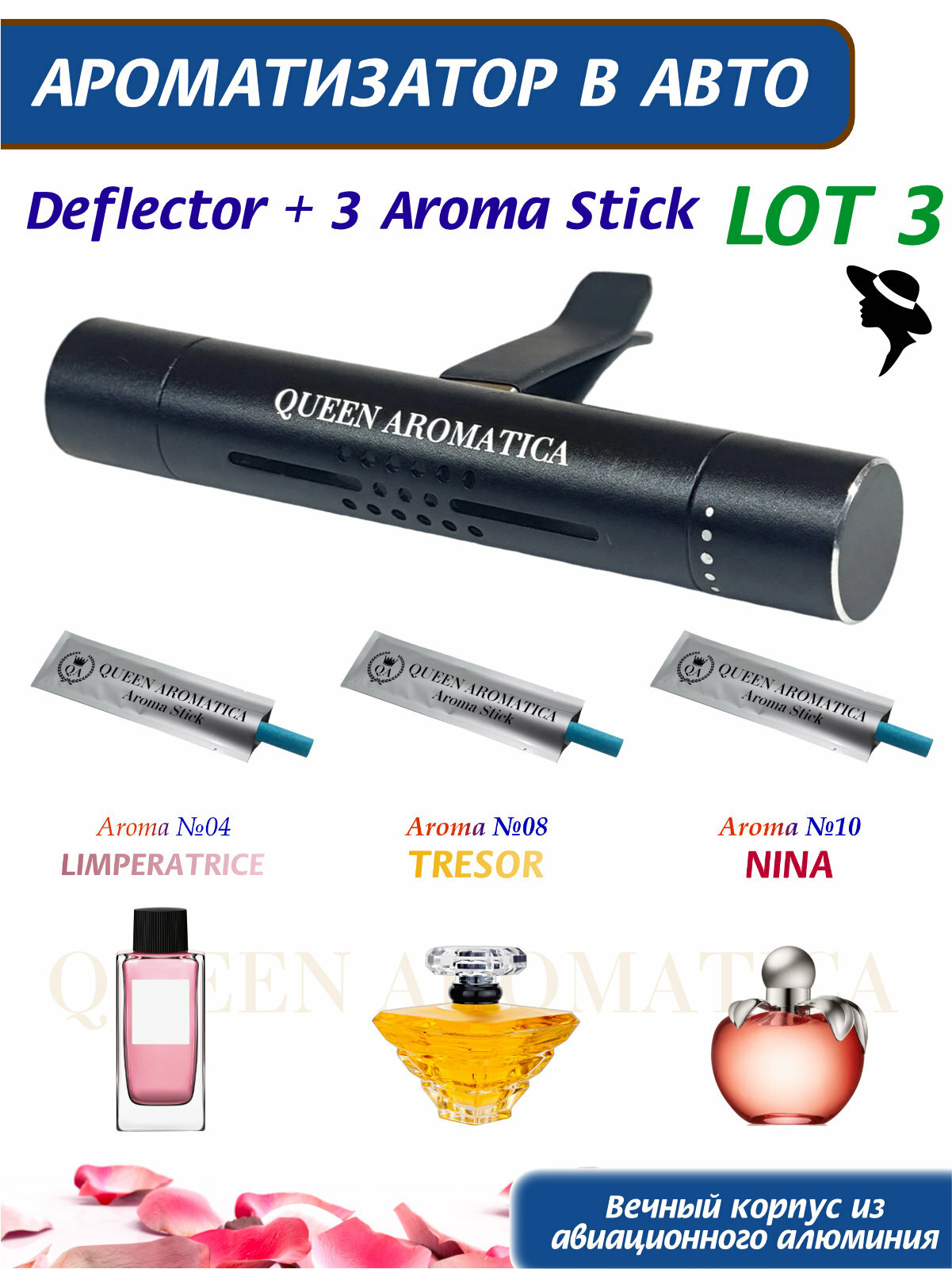 Ароматизатор в машину Queen Aromatica - Deflector набор LOT 1+3 Woman 3