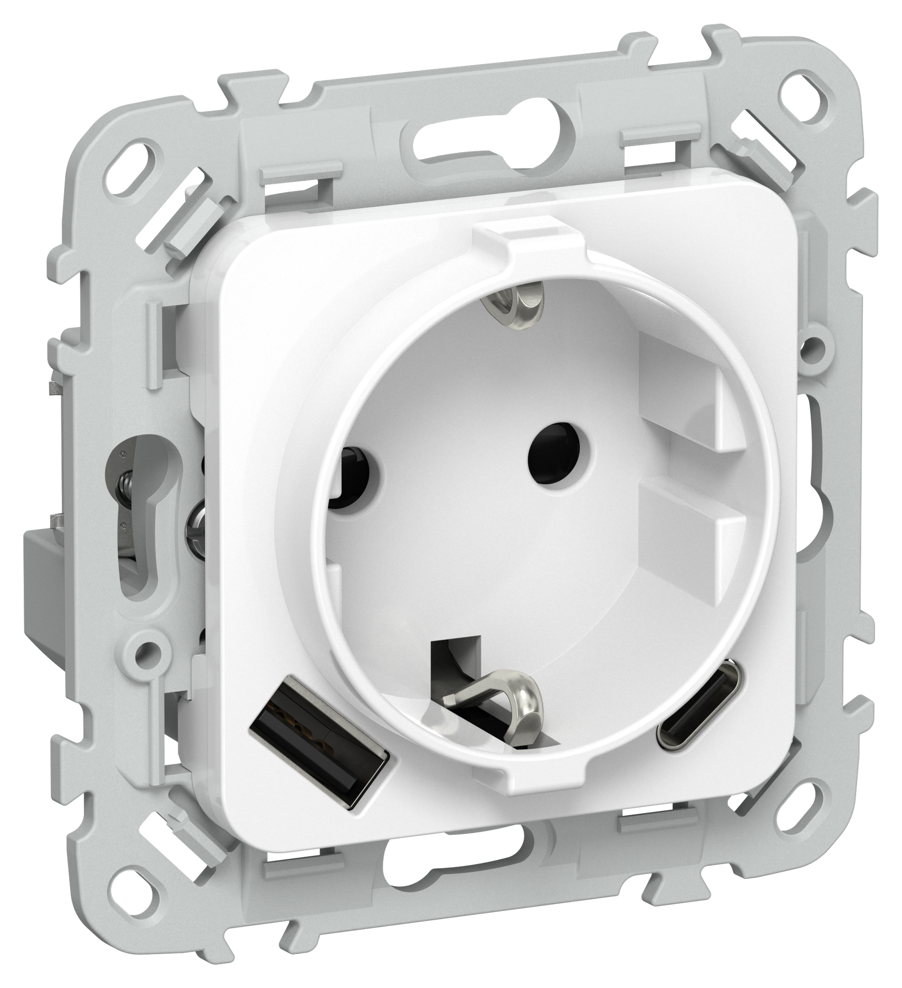 FLITE Розетка 1-местная с заземлением с защитными шторками 16А с USB A+C 20Вт белый IEK