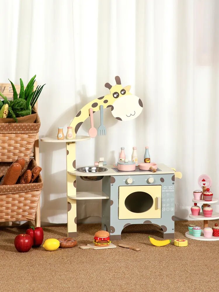 Кухня детская игровая, детские деревянные кухонные игрушки, жираф