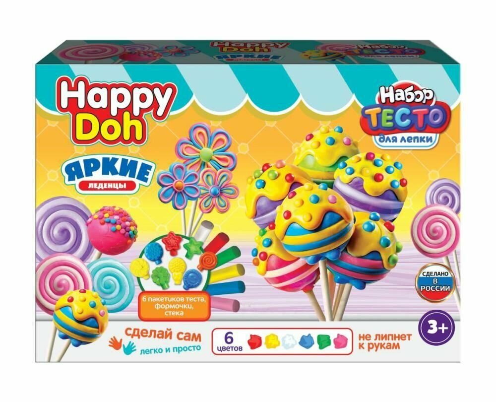 Набор для лепки с формочками яркие леденцы, 24 см HAPPY DOH