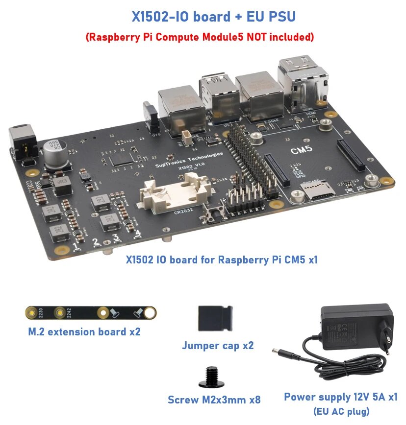 Плата ввода-вывода Raspberry Pi CM5 NAS 4xNVMe с двойным Ethernet X1502