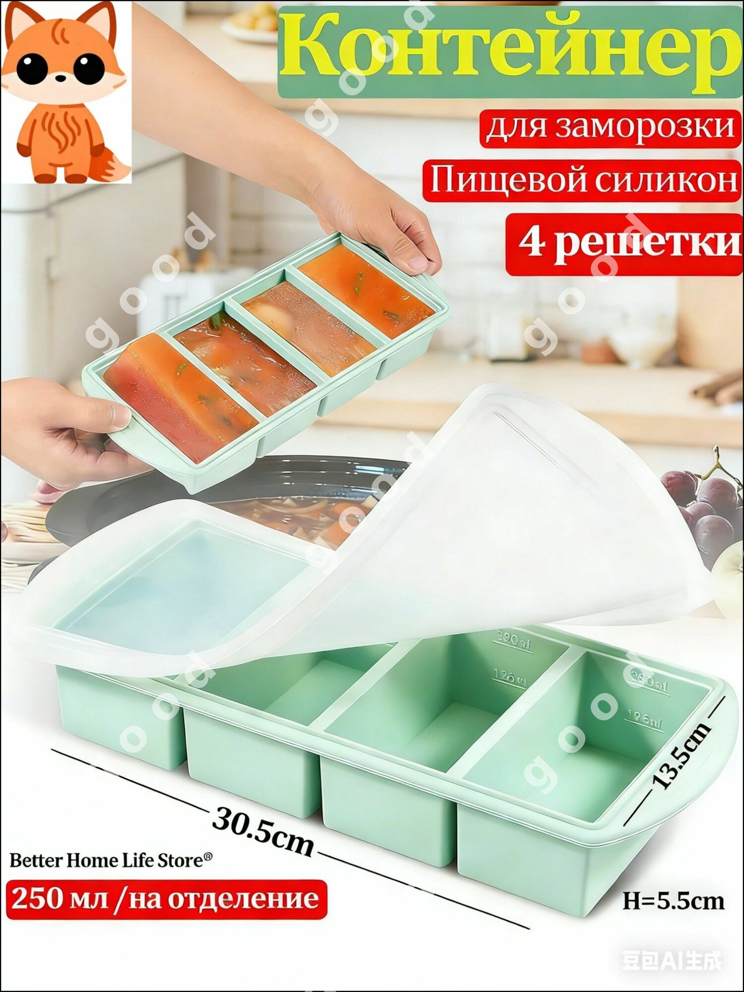Эксклюзивная силиконовая форма для выпечки на 4 секции по 250 мл от Better Home Life Store