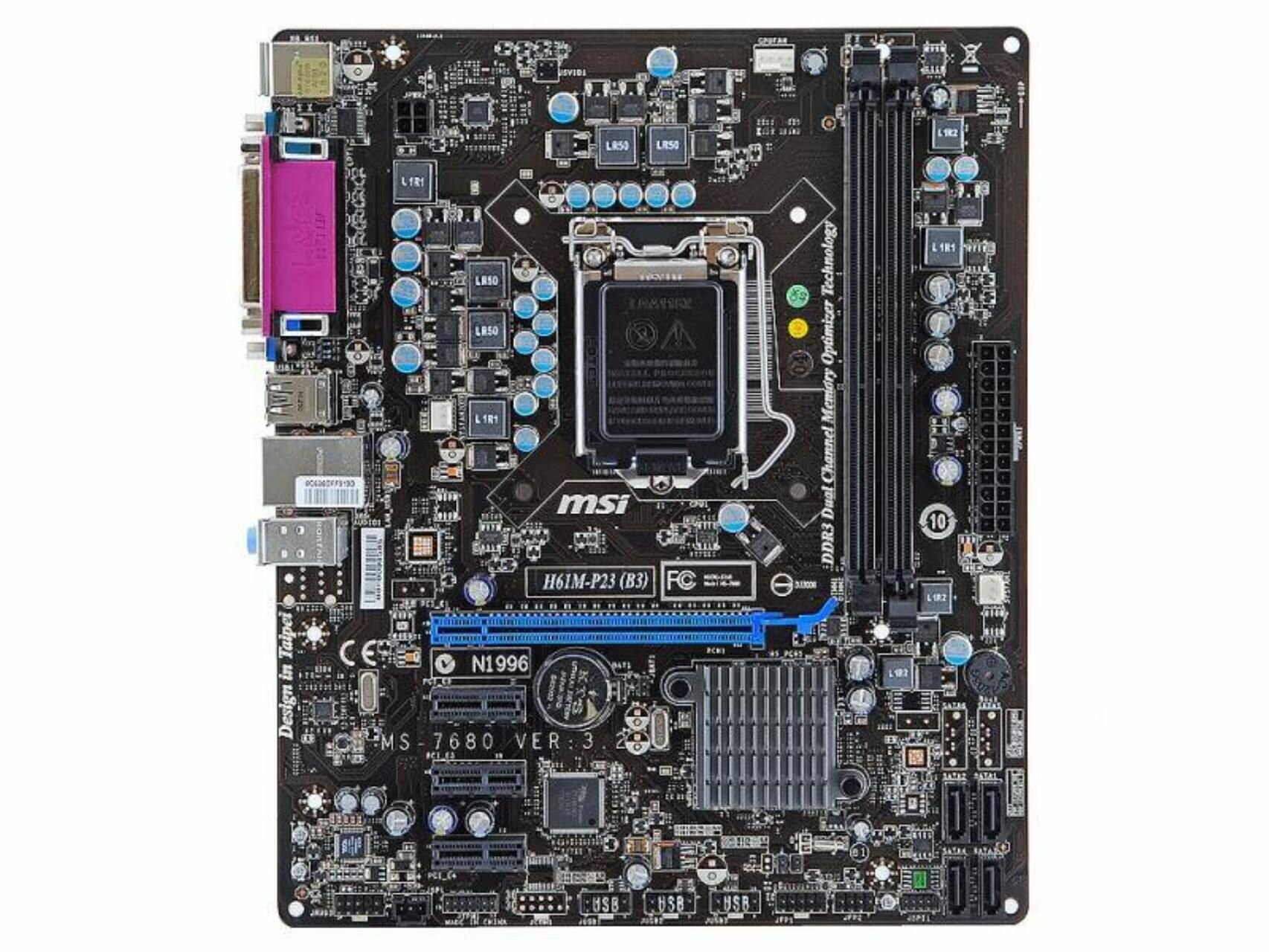 Мат. плата MSI H61M-P23 (B3) 2xDDR3-1333 PCI-Ex16 DSub 8ch 4xSATA COM GLAN mATX