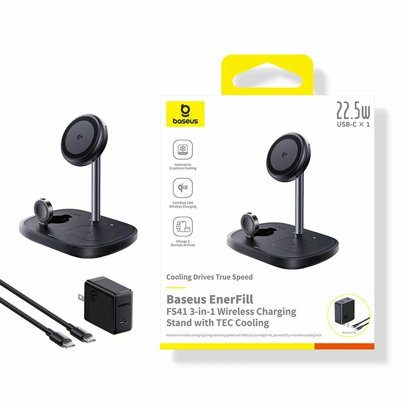 Baseus 22,5 Вт 3-в-1 Беспроводное зарядное устройство Qi2 15 Вт Магнитная быстрая Add 45W US Plug