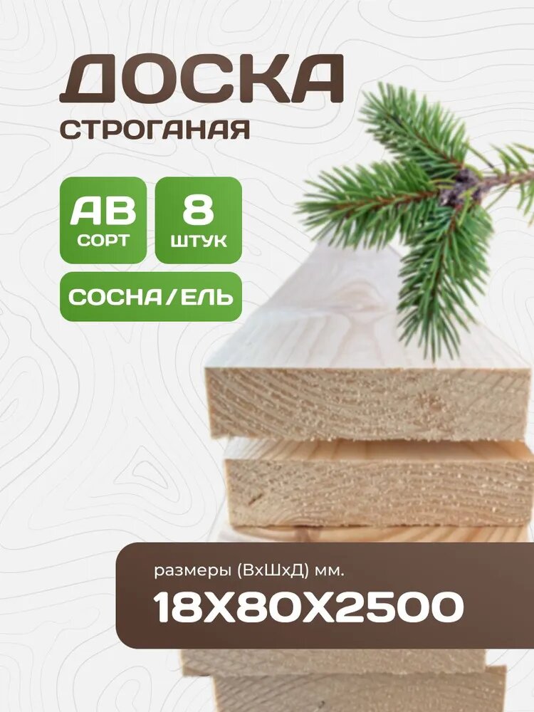 Доска строганная 18 80 2500 АВ, 8 досок