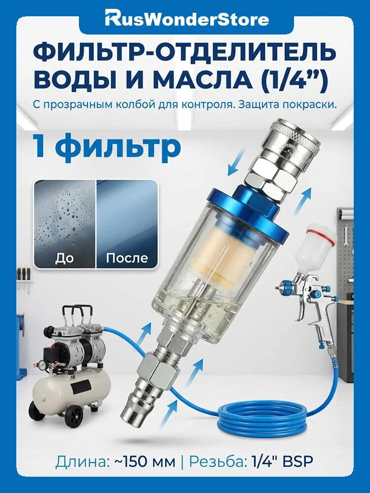 Миниатюрный сепаратор масла и воды / пневматический пистолет-распылитель / маленький воздушный фильтр водяного экрана G1/4 для компрессорных пистолетов-распылителей