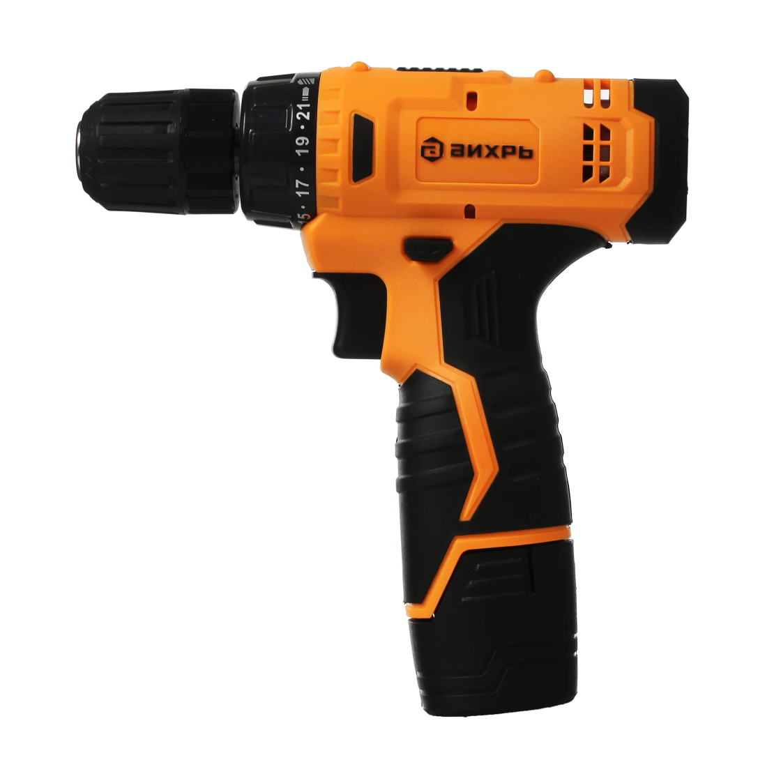 Дрель-шуруповерт аккумуляторная Вихрь ДА-12-1, 12 В, NiCd, 1.5 А·ч, 16 Н·м, быстрозажимной патрон, оранжевый