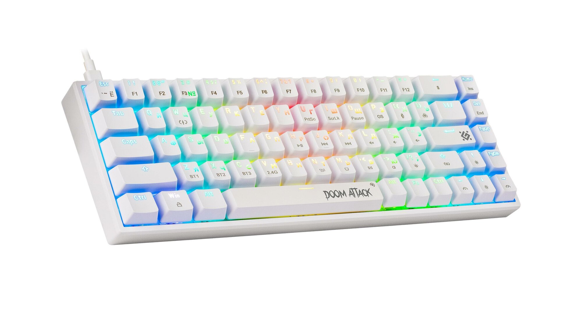 Defender Механическая клавиатура Doom Attack GK-215 RU, белый,3в1,61кн, Outemu серые