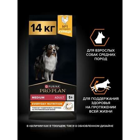 PRO PLAN EVERYDAY NUTRITION 14 кг сухой корм для взрослых собак средних пород, с высоким содержанием курицы