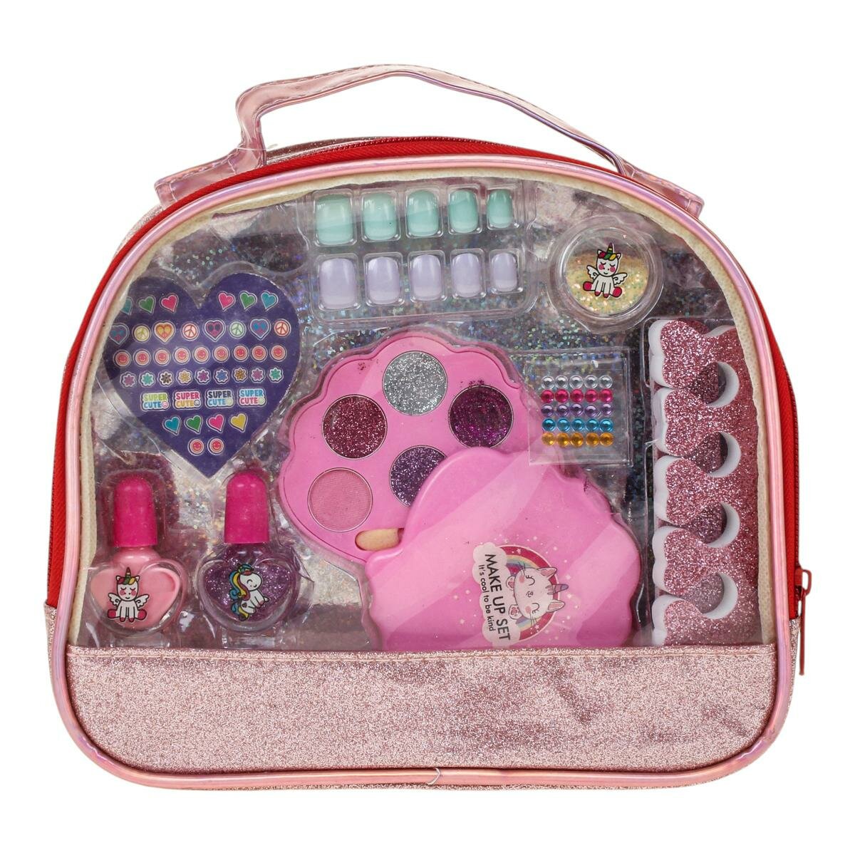 Набор детской косметики в сумке, тени 6 цветов, лаки, накладные ногти, блестки, розовый