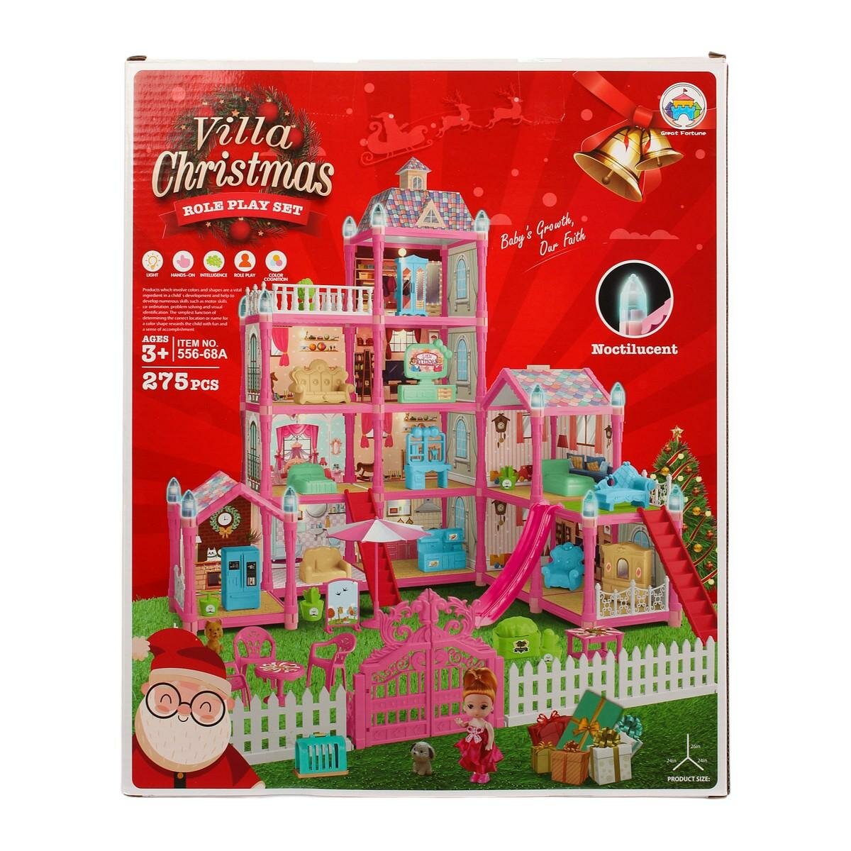Дом для кукол 'Villa Christmas', светящиеся детали, 275 шт, 61х61х66см