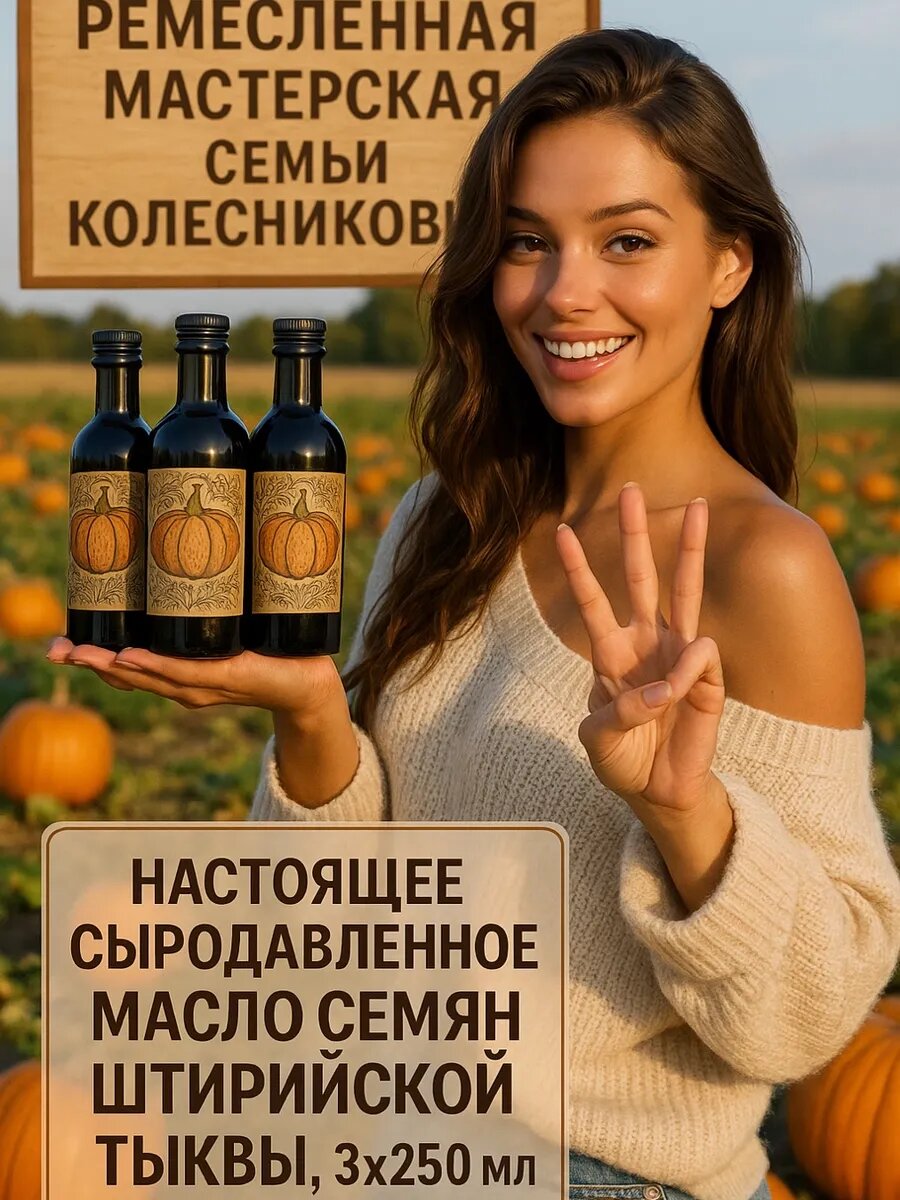 Сыродавленное тыквенное масло из Штирийской тыквы. 3х250мл