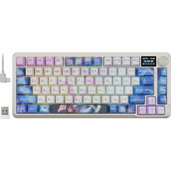 Клавиатура беспроводная Redragon Flekact Pro RU, RGB, BT+2.4G, фиол-аним, экран