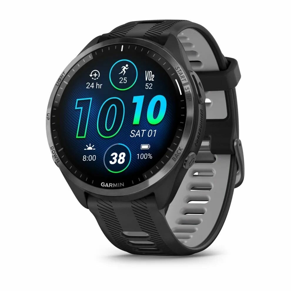 Умные часы Garmin Forerunner 965 Carbon Grey DLC Titanium Bezel with Black Case and Black/Powder Grey Silicone Band (010-02809-10)