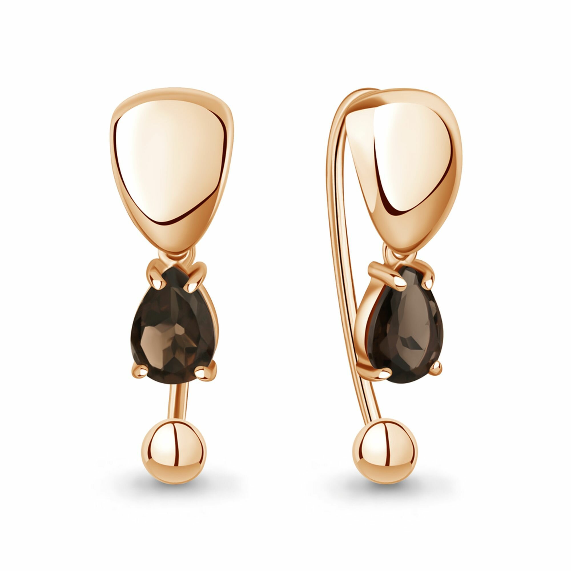 Серьги, серебро, 925 проба, золочение, кварц