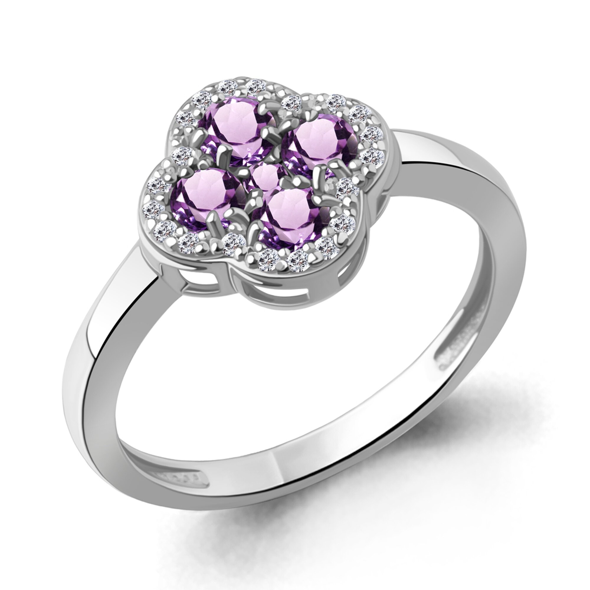 Кольцо Diamant online, серебро, 925 проба, родирование, аметист, фианит