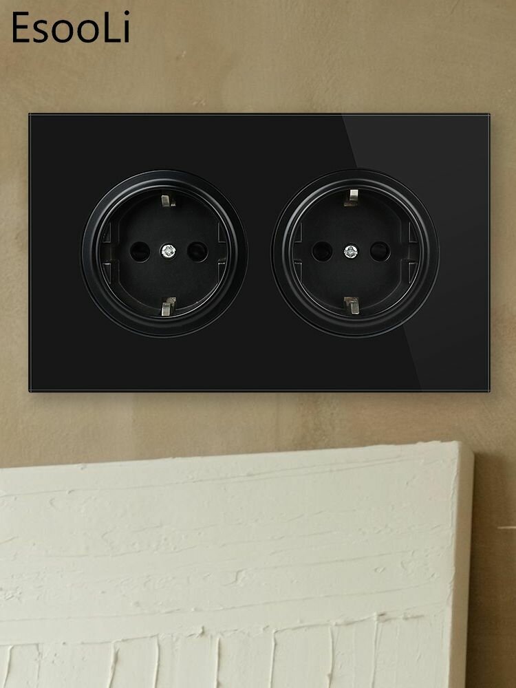 146mm Настенная розетка черная хрустальная стеклянная панель, заземленная с защитой от детей
