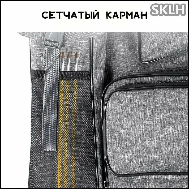 Рюкзак сумка-папка художника для пленэра, подходит для форматов А2 и А3, с карманами для треноги, планшета, стула, палитры, ткань оксфорд, серый