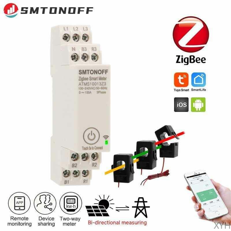 SMTONOFF Tuya Zigbee трехфазный умный двунаправленный счетчик с разделенным сердечником трансформатора тока 3P4W 1-100A