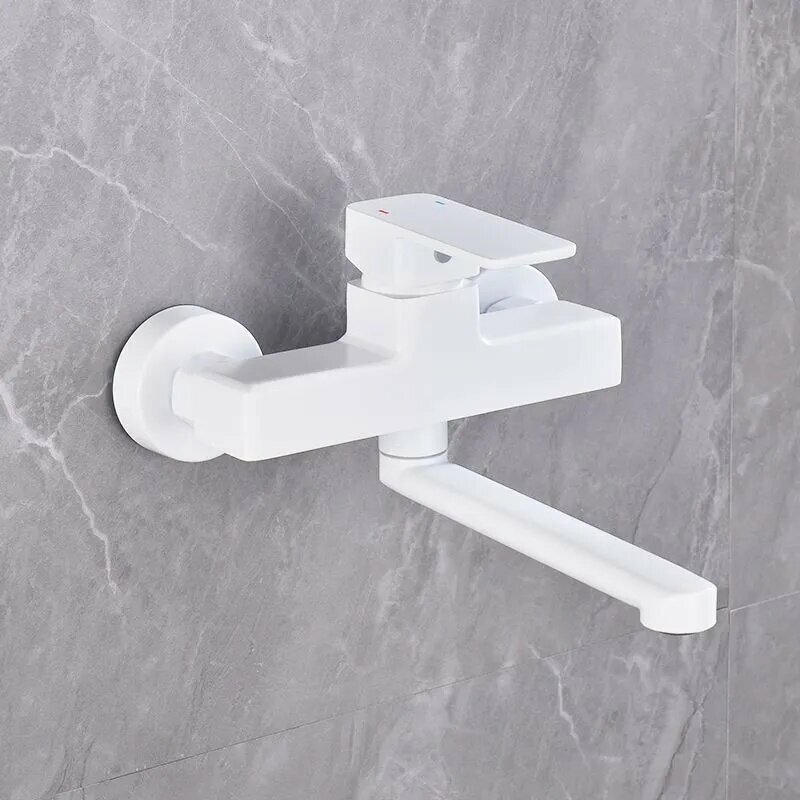 Однополюсный настенный кухонный кран MORLINCAR, белый с длинным вращающимся изливом, переключатель горячей и холодной воды для раковины