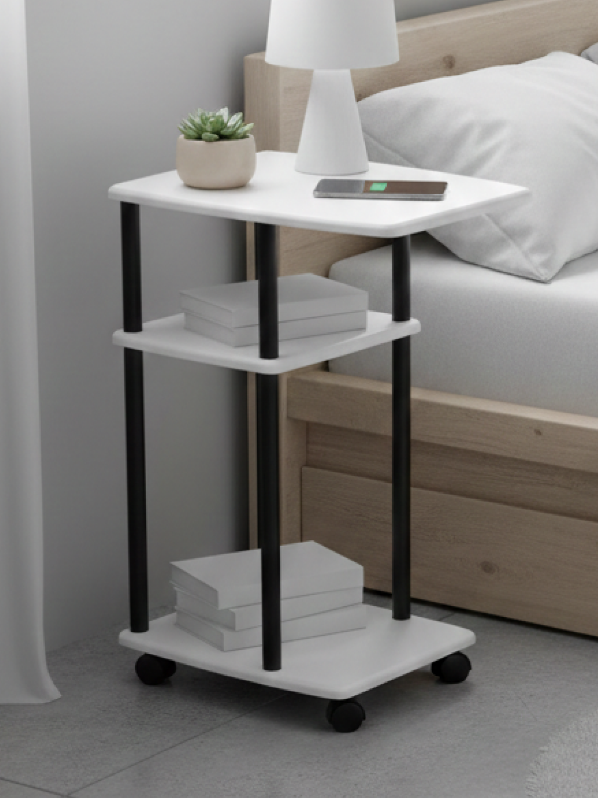 Стол GARRET, приставной, МДФ/Металл, с полочкой, современный стиль, белый