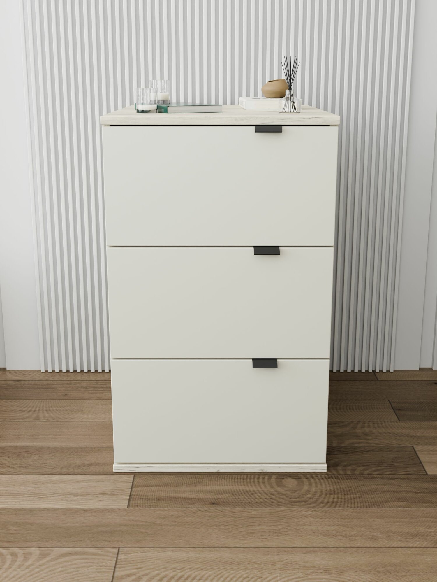 Изумлит Комод для белья и одежды Компакт 3 ящика, 45х73.5х58.4 см, дуб крафт белый-бежевый