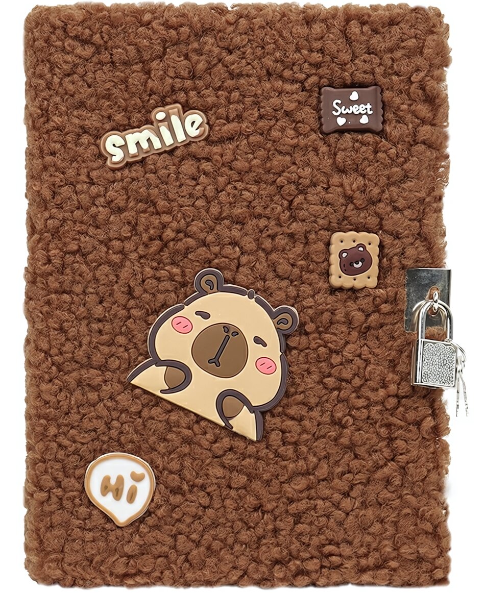 Блокнот меховой с замком 15,5x21,5см, 80 листов в клетку, коричневый