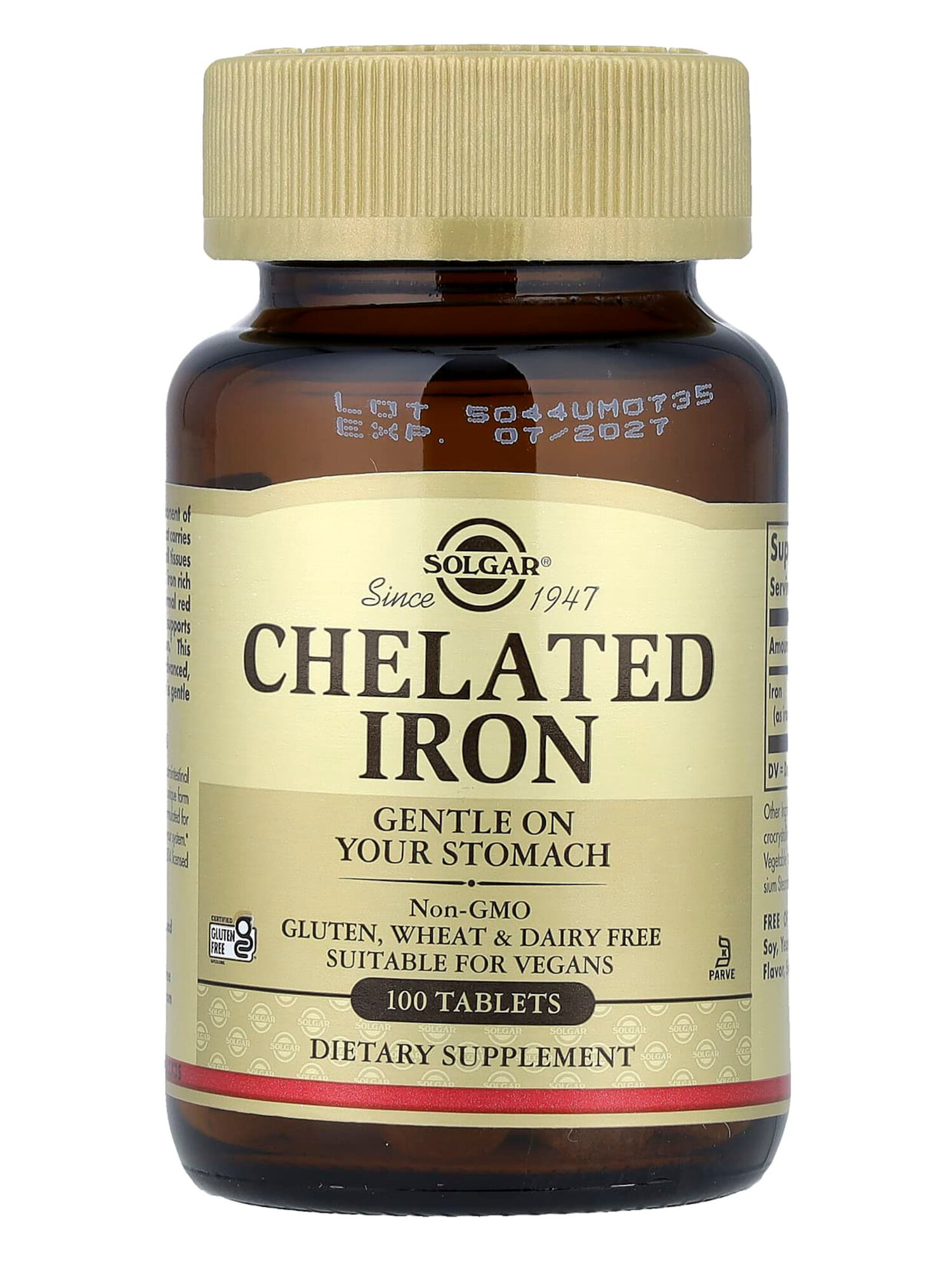 Solgar Chelated Iron, Железо хелатное, для иммунитета, 100 таблеток