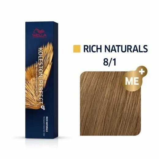 Wella Koleston Perfect ME+ 8/1 Песчаная буря/Светлый блонд пепельный Стойкая крем-краска для волос, 60 мл