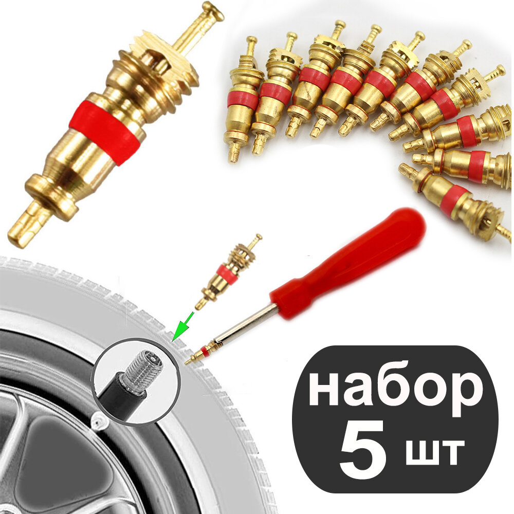 Золотники вентиля для автомобиля — комплект золотников и колпачков на ниппель с отверткой для замены и обслуживания