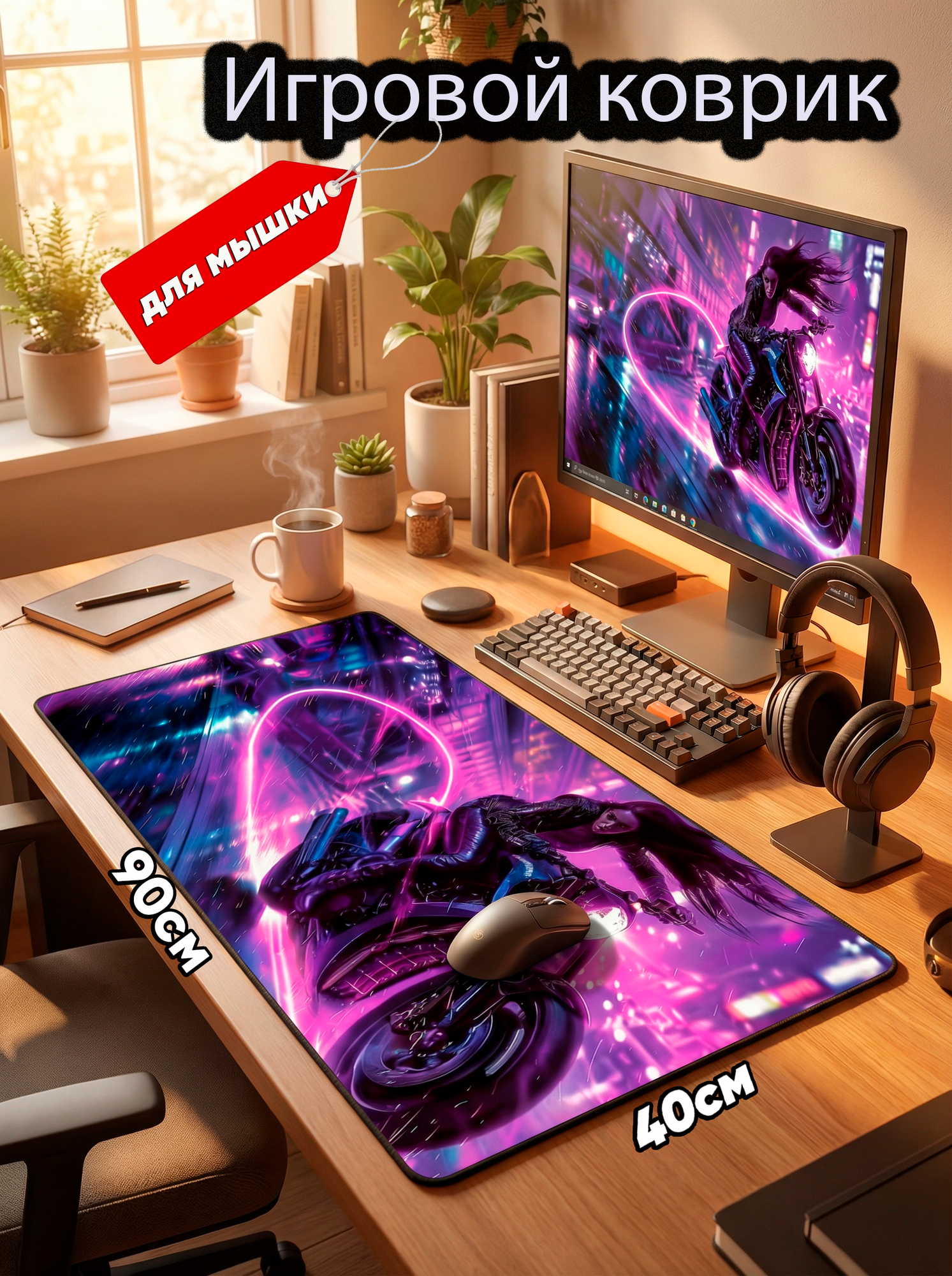 Большой игровой коврик для мышки с принтом, 90х40 см, аниме Компьютерный ковер под клавиатуру и мышь на весь стол.