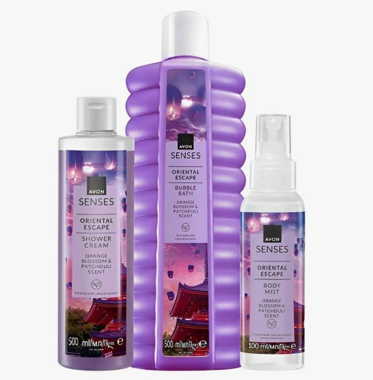 AVON Набор "Oriental escape/Восточная сказка" Пена для ванн 500мл, Спрей для тела 100мл и Гель для душа 500мл