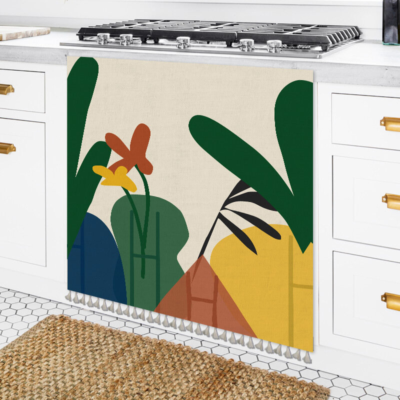 Пылезащитная шторка для шкафов и обувниц, раскрашенная вручную шторка для кухонной двери, тканевая шторка на липучке, шторка для шкафа, не требует сверления.