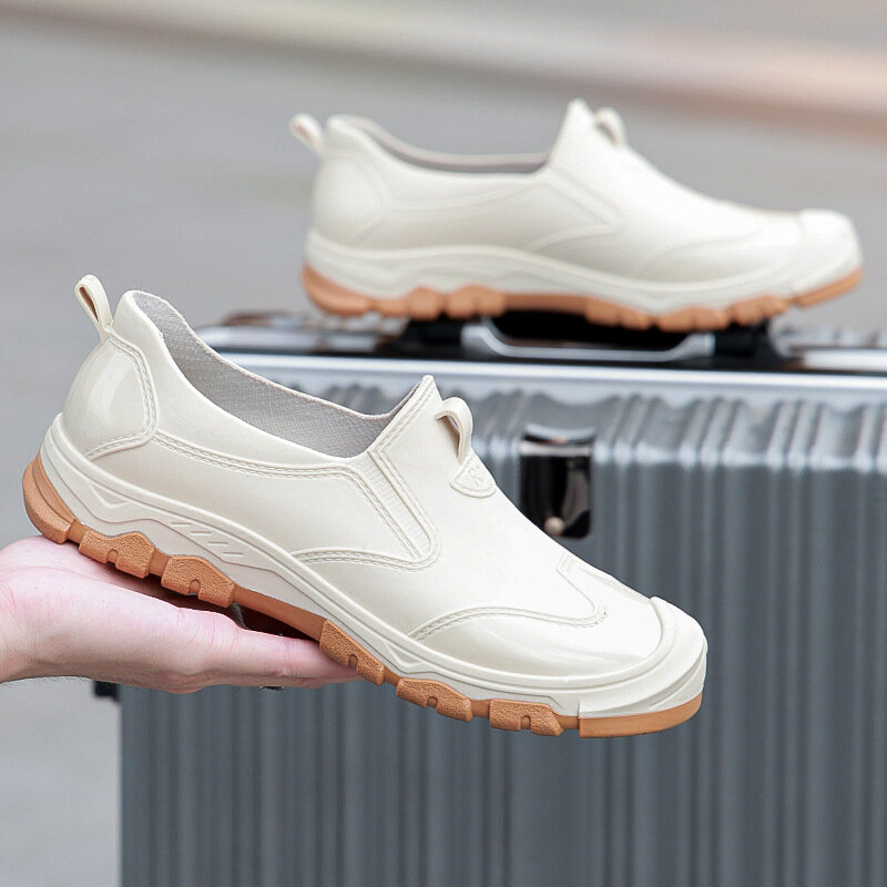 Черные резиновые сапоги с коротким верхом, городские водонепроницаемые сапоги, нескользящие забродные ботинки, резиновые туфли цвета хаки, мужские водонепроницаемые сапоги, обувь для воды. Размер обуви. EU:41