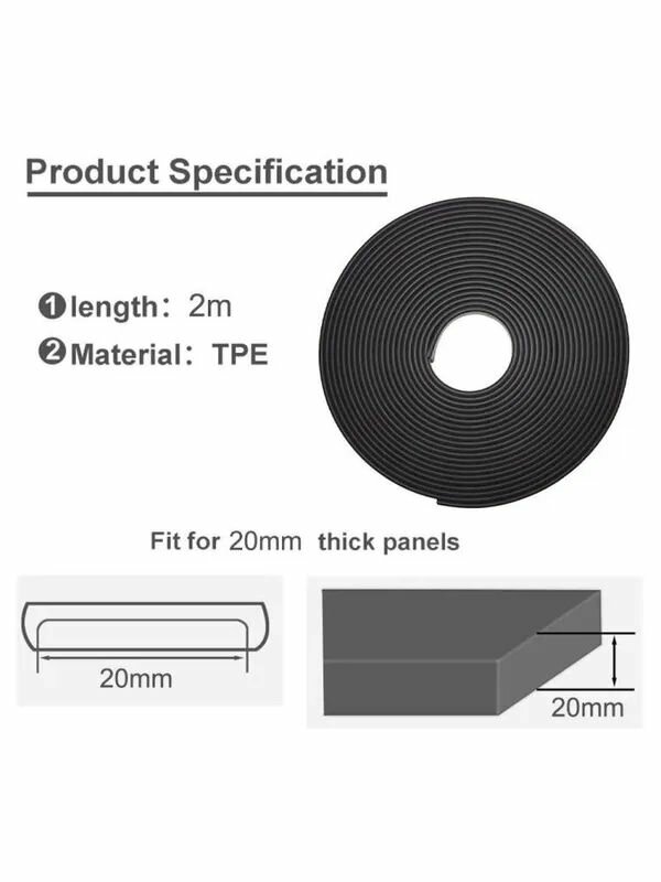 U-образная кромка для мебели 2м - самоклеящаяся защитная кромка из TPE, черный, внутр. картон 16/18/20/25/30/40 мм