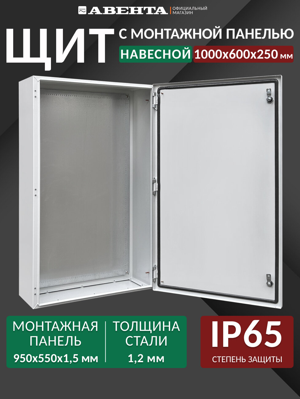 Щит с монтажной панелью ЩМП IP65 (1000х600х250) металл, серия STEP