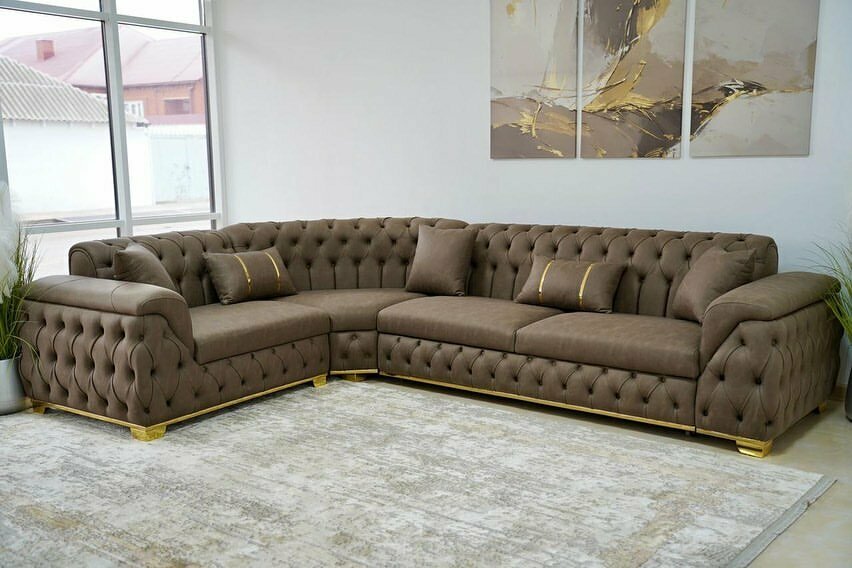 Диван "Королевский Прямик", угловой, нубук, механизм "дельфин", бежево-коричневый