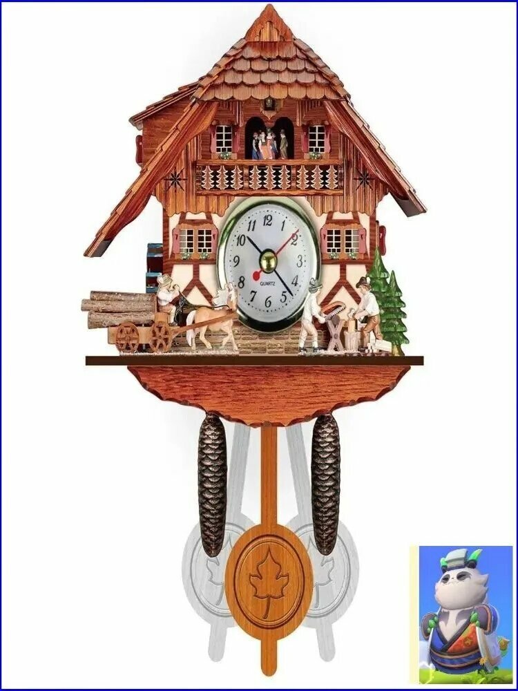 Настенные часы "Механические с кукушкой и подвижными фигурками, завод на 8 дней. Германия", 35 см х 34 см